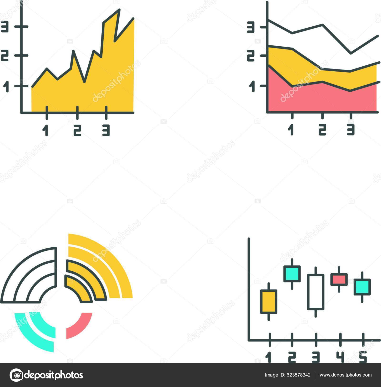 Chart Graph Color Icons Set Radial Diagram Increasing Values Area Stock ...