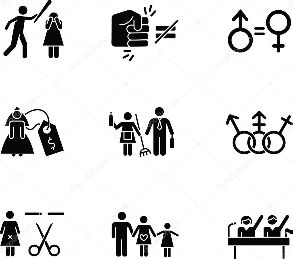 "Conjunto de iconos de glifo de igualdad de género. Violación contra la ...