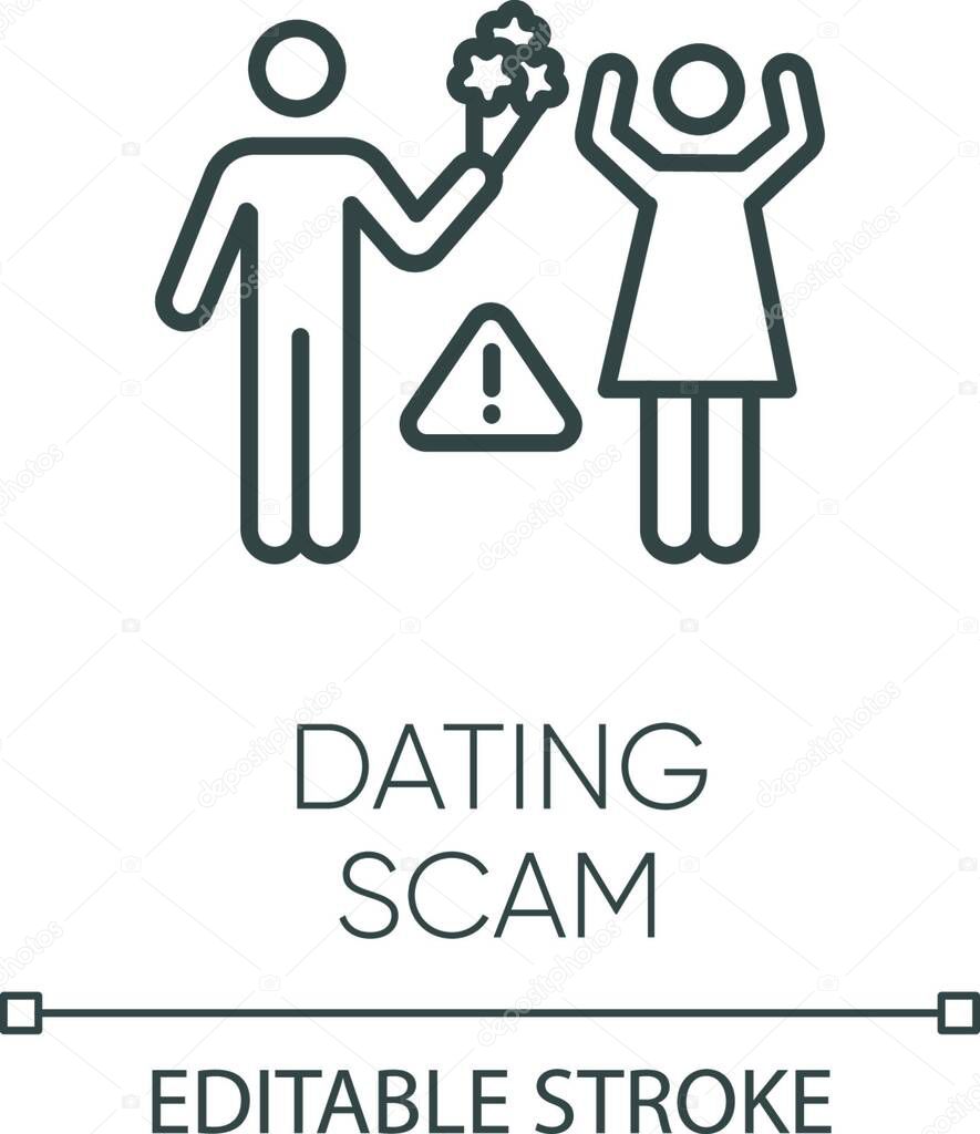 "Citas icono lineal estafa. Fraude romántico en línea. Servicio de ...
