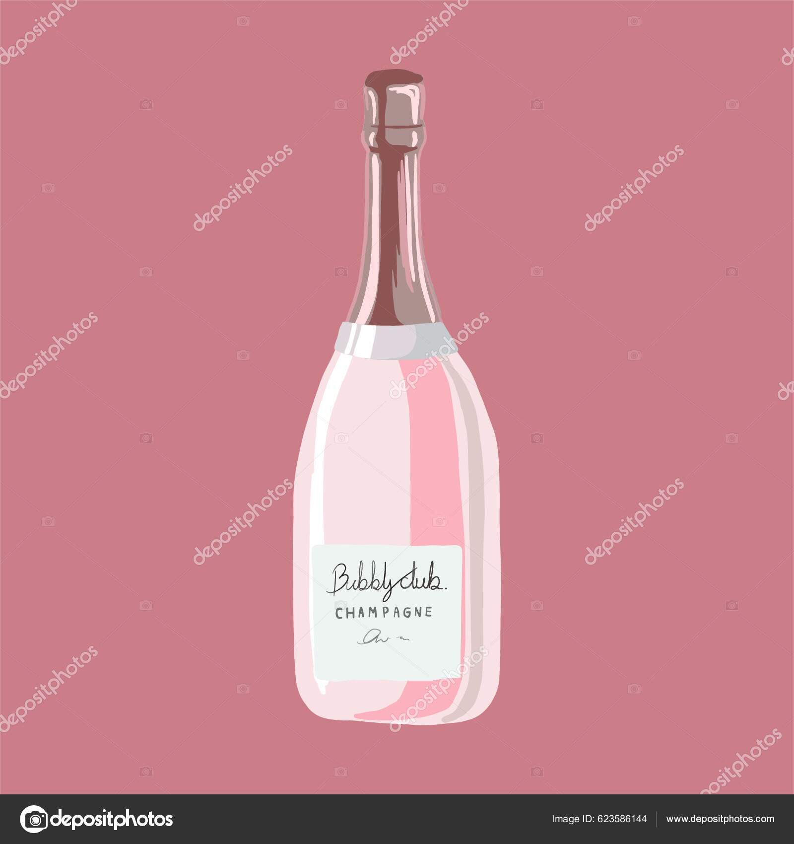 Champagne Bottle Clipart Pink Alcoholic Drinks Illustration Vector ...