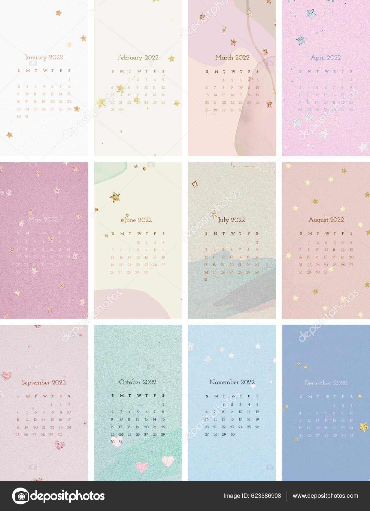 Aesthetic 2022 Monthly Calendar Template Iphone Wallpaper Vector Set ...