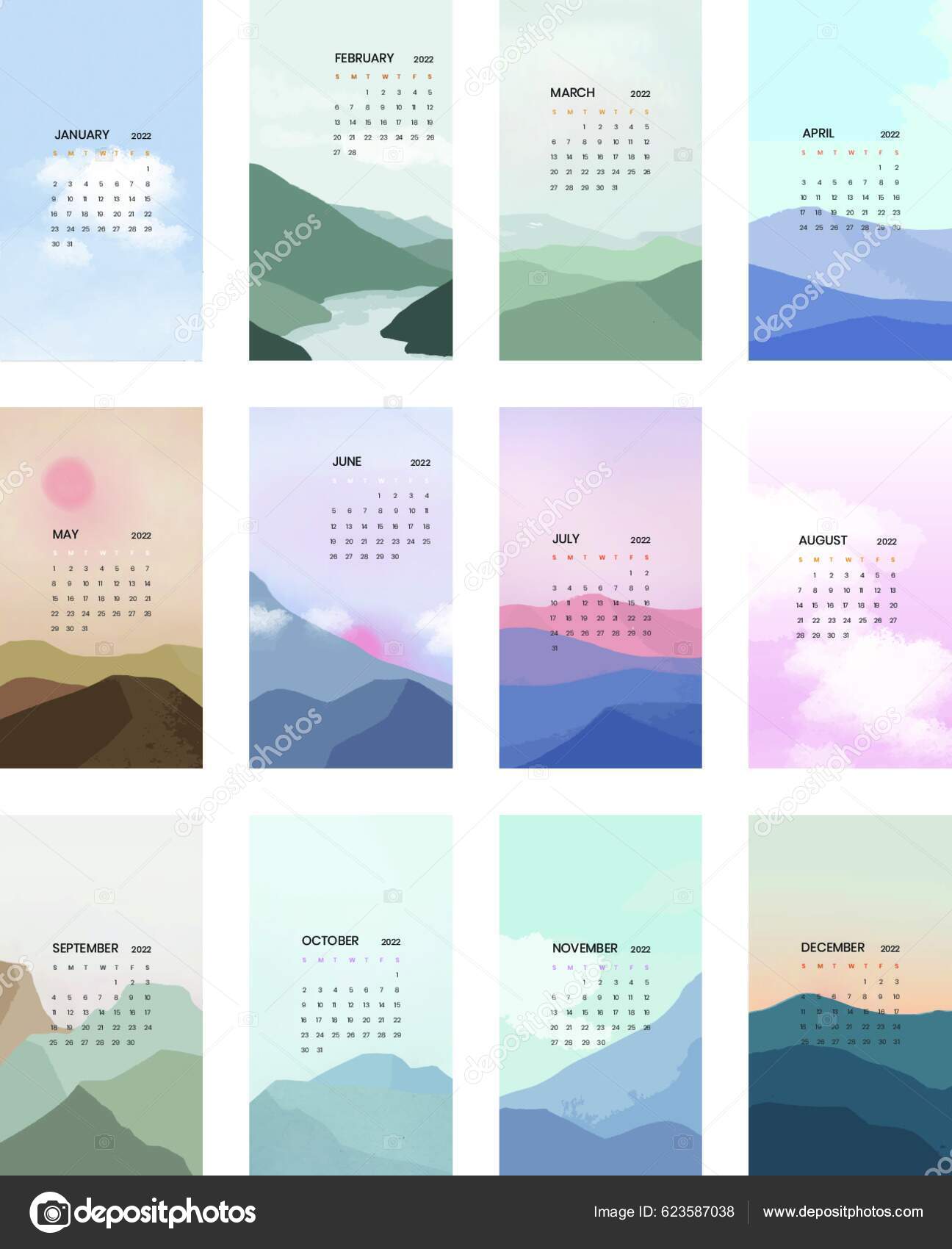 Sky Mountain Yearly Calendar Vector Iphone Wallpaper Minimal ...