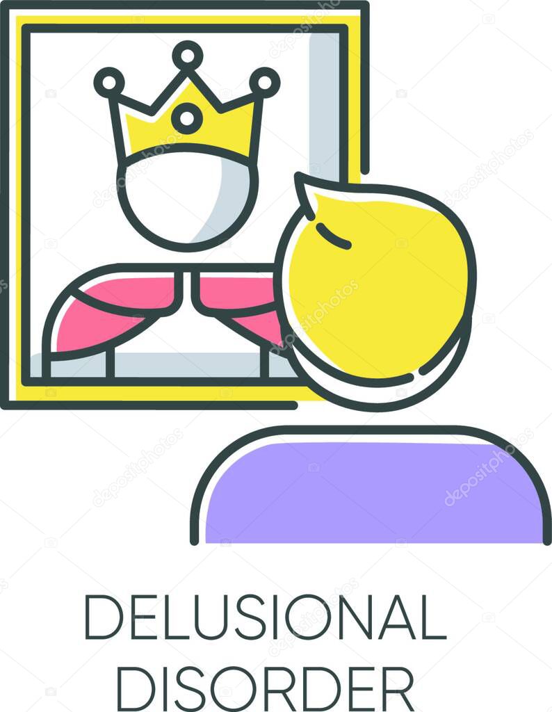 "Icono de color del trastorno delirante. Reflexión de hombre en espejo ...