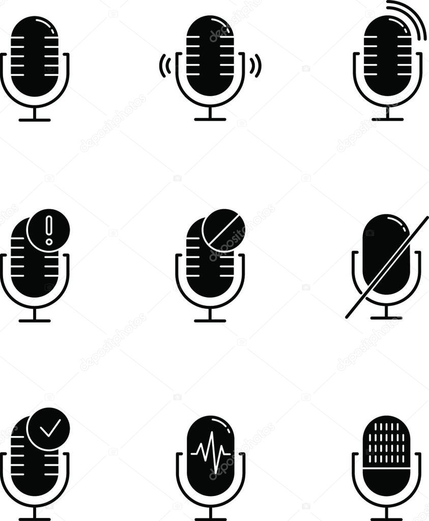 Conjunto de iconos de glifo de problema de conexión de micrófono. Idea ...