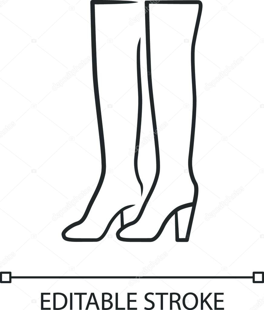 "Botas altas de muslo icono lineal. Mujer elegante diseño de calzado ...