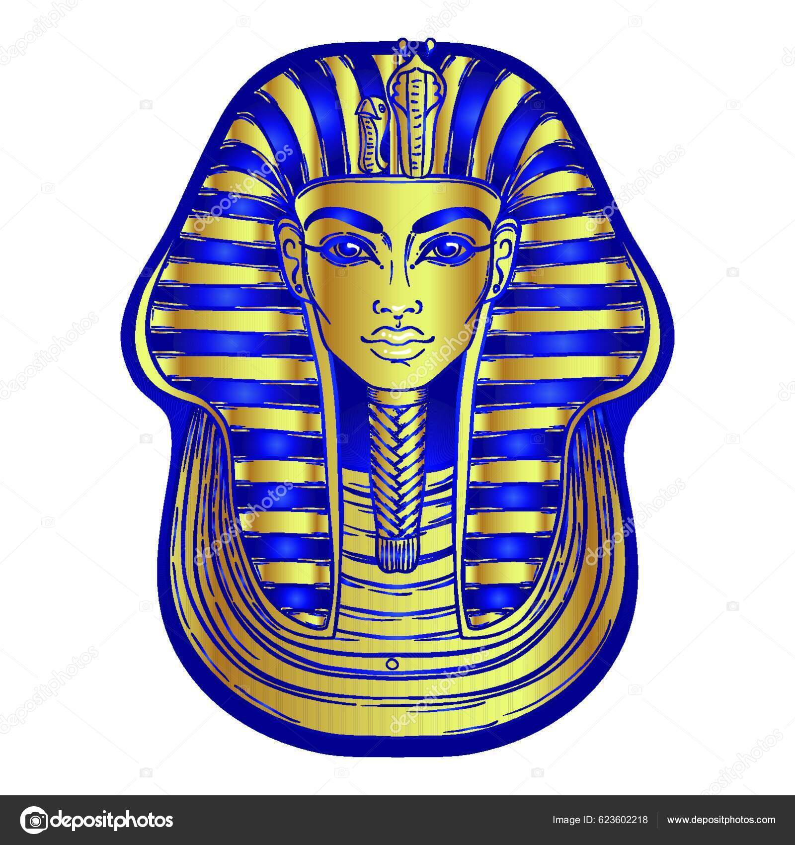 King Tutankhamun Mask Ancient Egyptian Pharaoh Hand Drawn Vintage ...