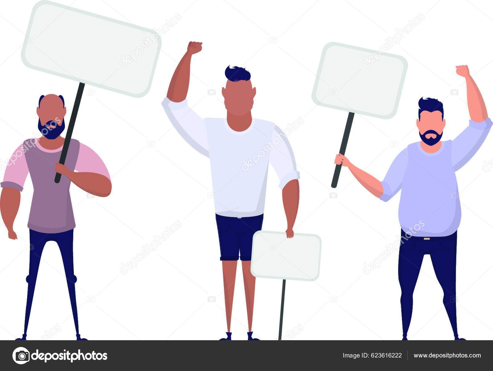 Boy Holding Empty Banner His Hands Space Your Text Rally Stock Vector ...