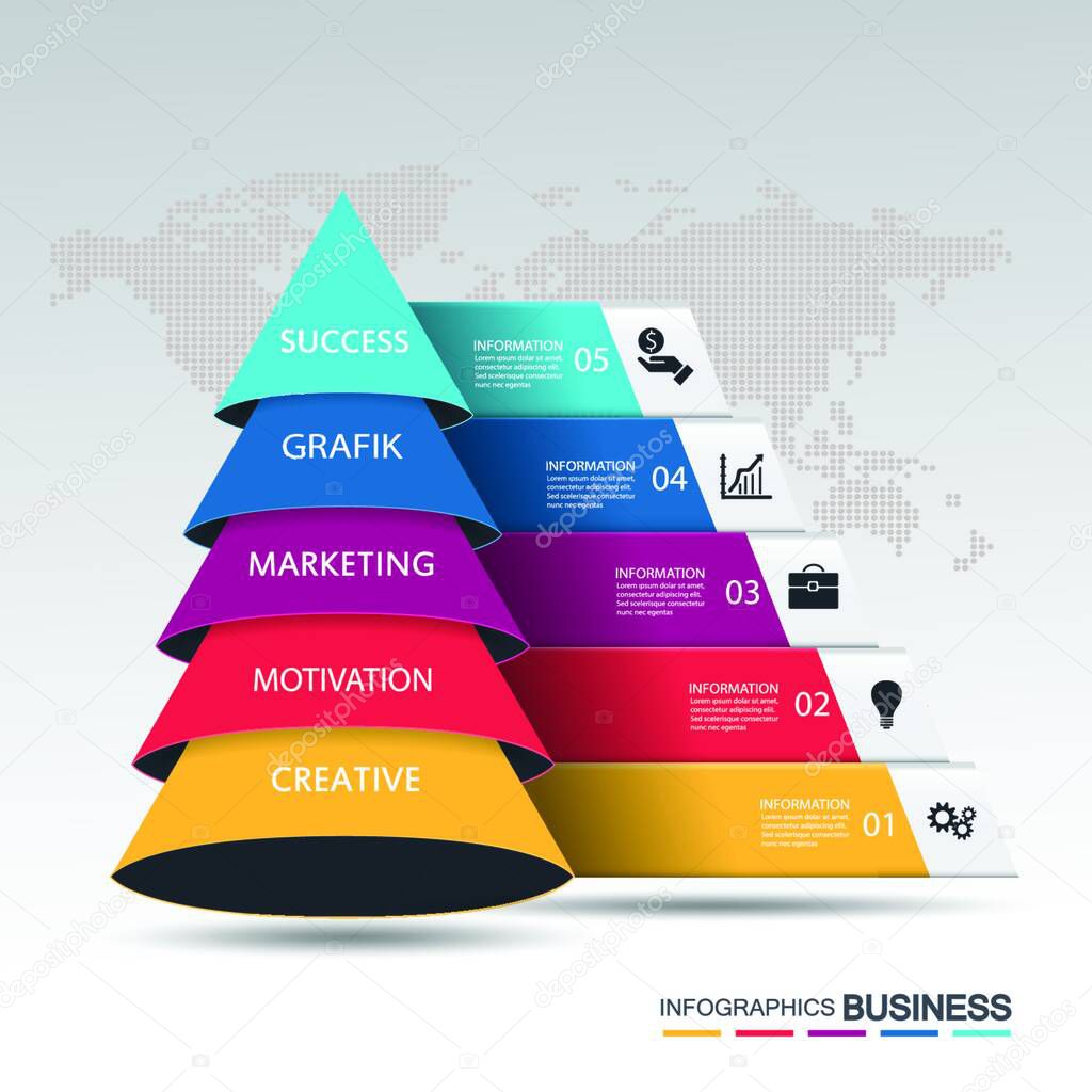 "Infografía de triángulo redondeado de color con cinco opciones y pasos ...
