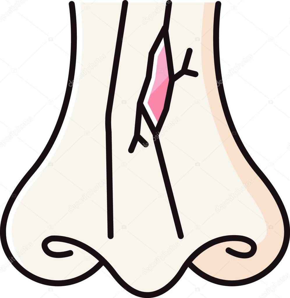 Fractura nasal icono de color RGB. Hueso de nariz roto. Grieta en el ...