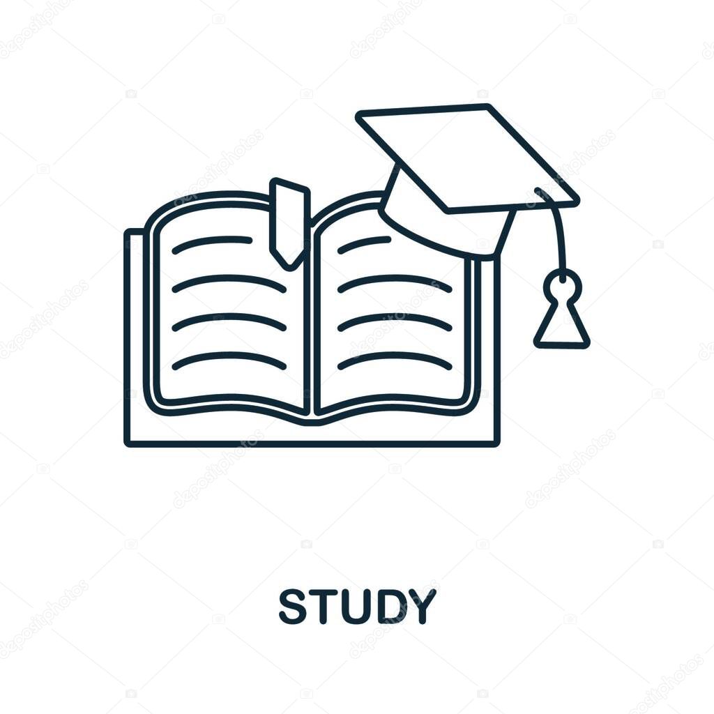 Icono de estudio. Elemento de línea de la colección de educación ...
