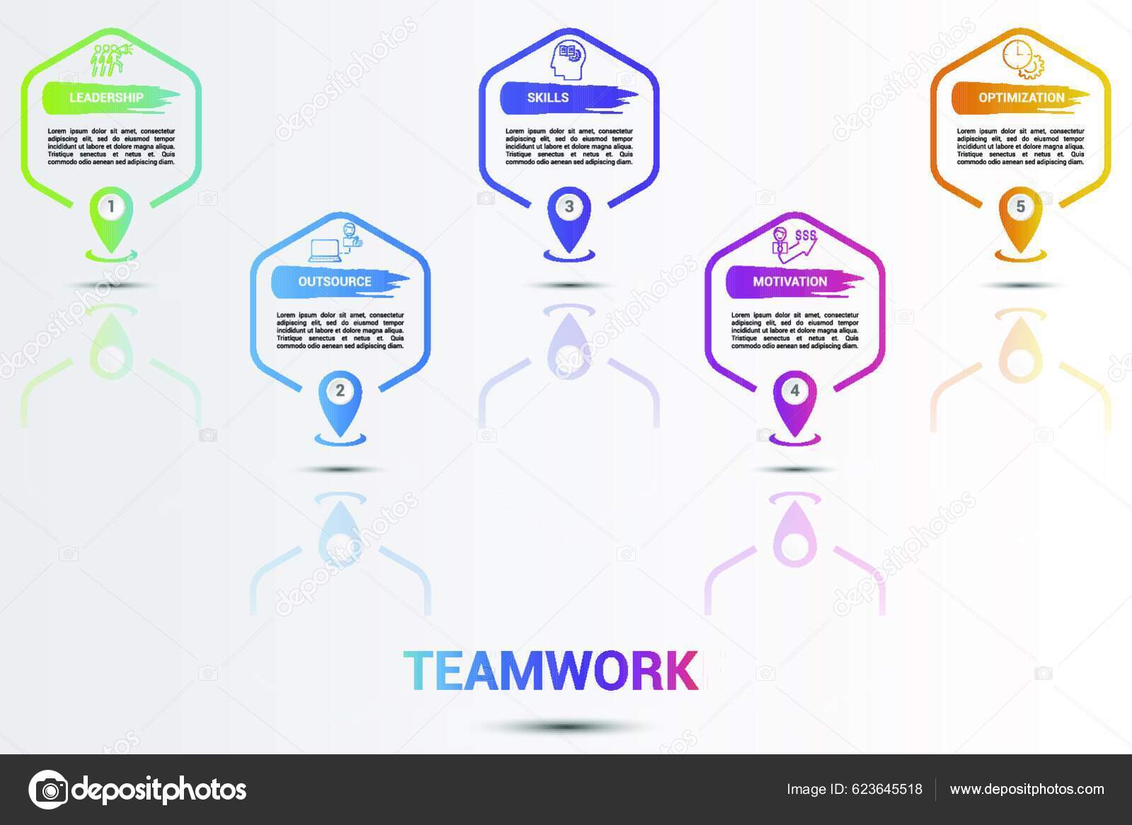 Infographic Teamwork Icons Vector Illustration Colored Steps Info ...