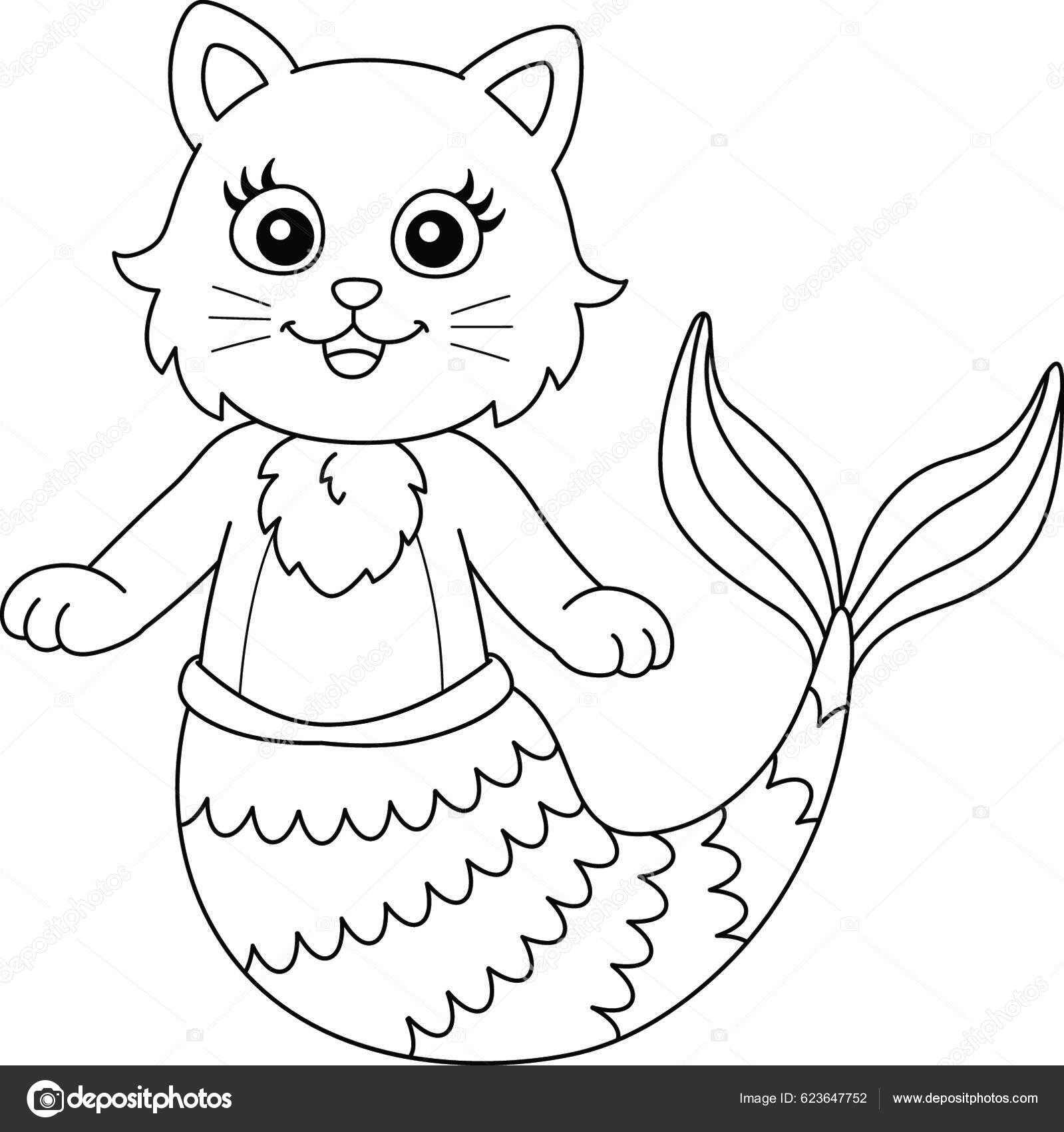 Cat Havfrue Farvelægning Side Isoleret Til Børn Stock-vektor af ©YAY ...