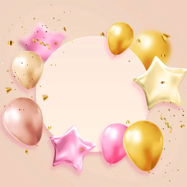 Happy Birthday Congratulations Banner Design Confetti Balloons Glossy