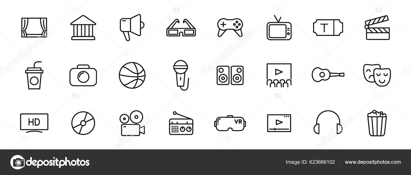 Entertainment Outline Vector Icons Isolated White Entertainment Icon ...