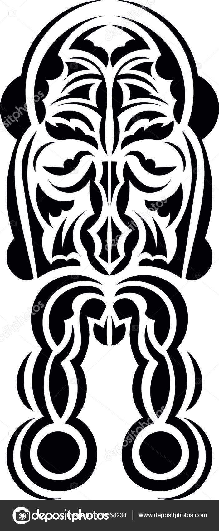 Tribal Mask Monochrome Ethnic Patterns Black Tribal Tattoo Isolated ...