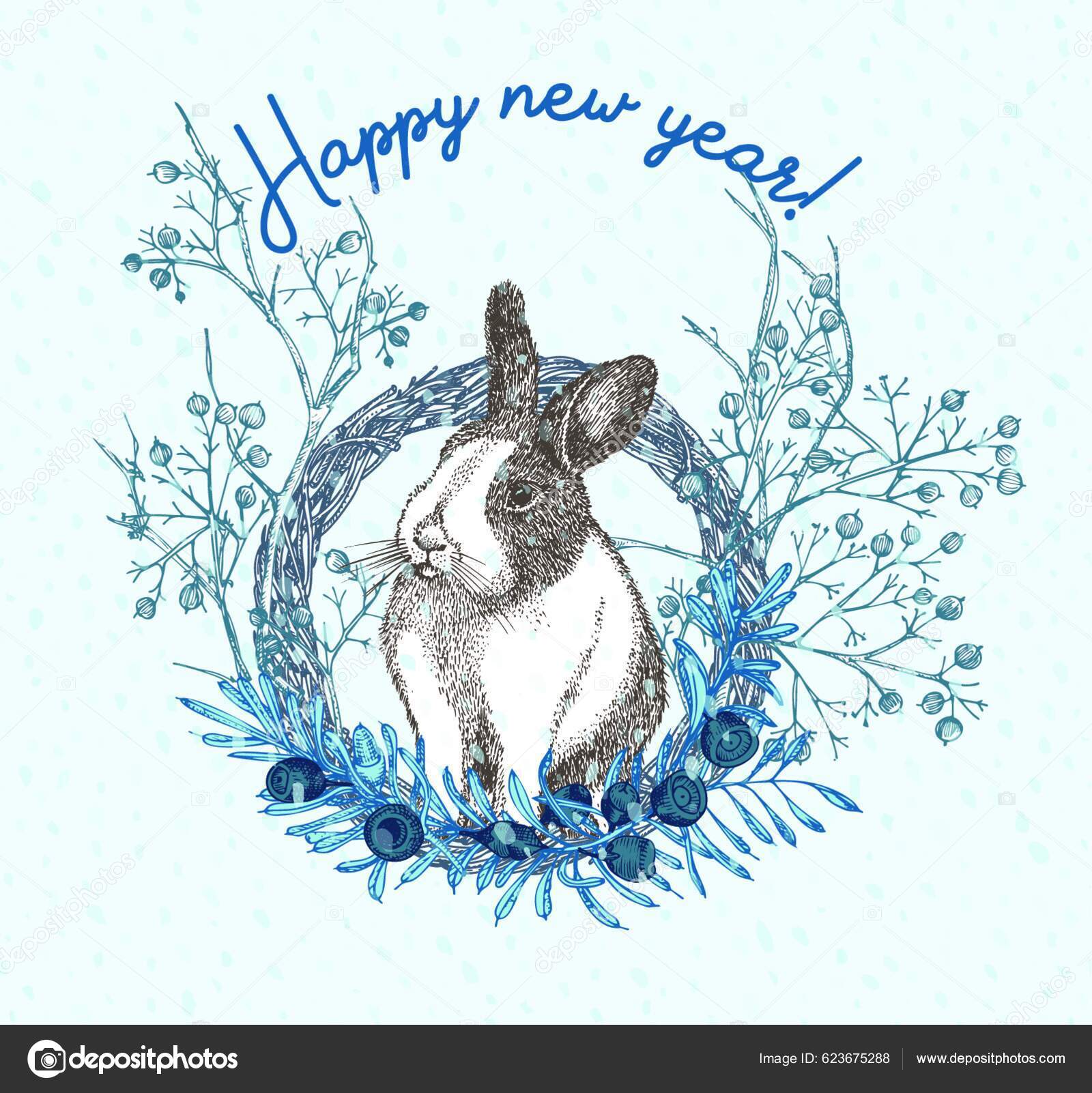 White Rabbit Black Spots Eyes Chinese New Year Symbol Hare Stock Vector ...