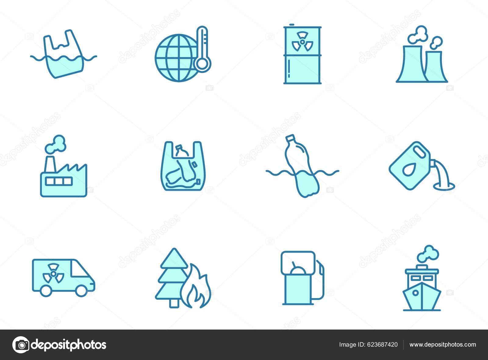 Pollution Line Vector Icons Two Colors Isolated White Background ...