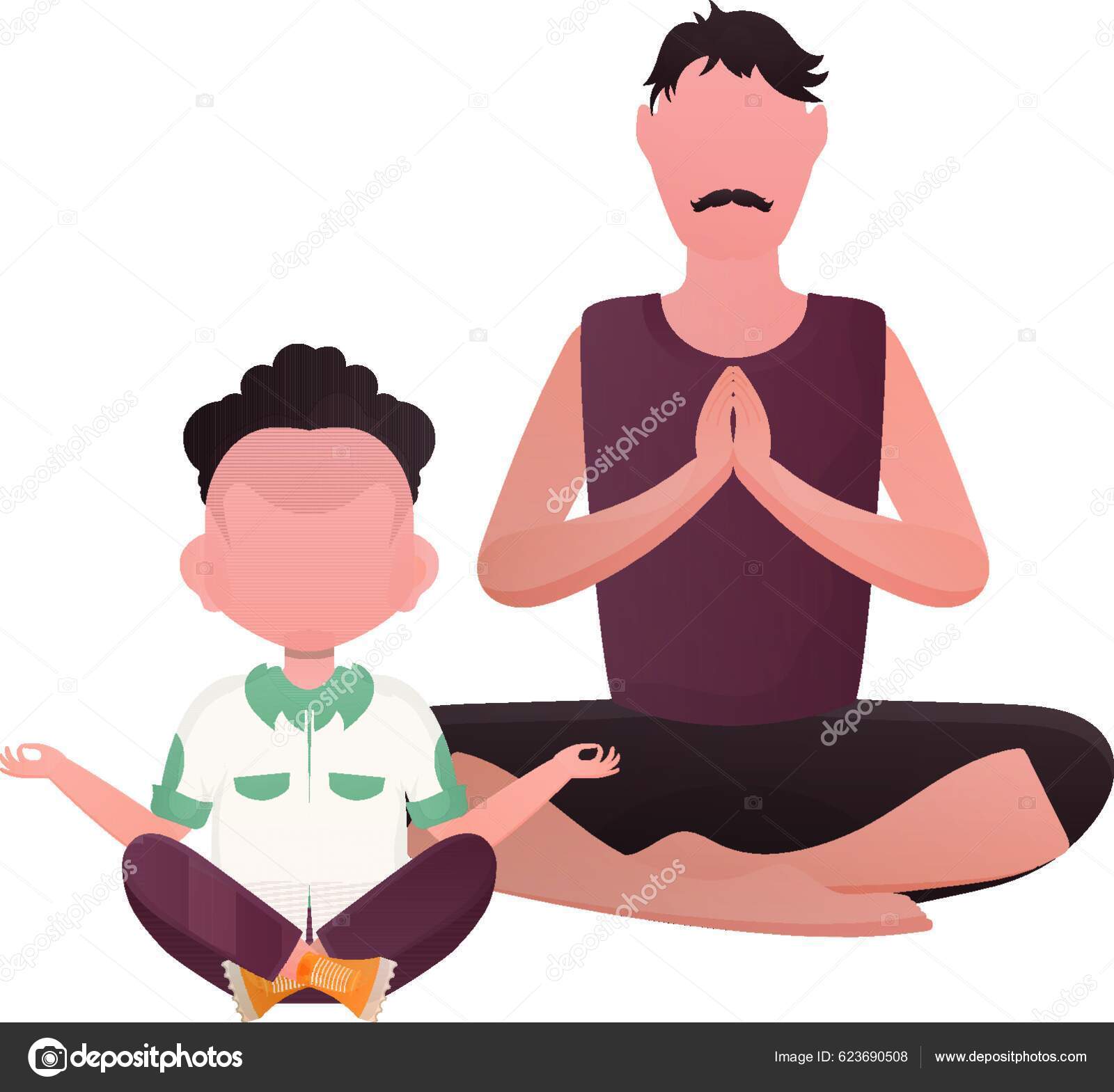 Man Cute Little Boy Sitting Meditating Lotus Position Isolated Cartoon ...