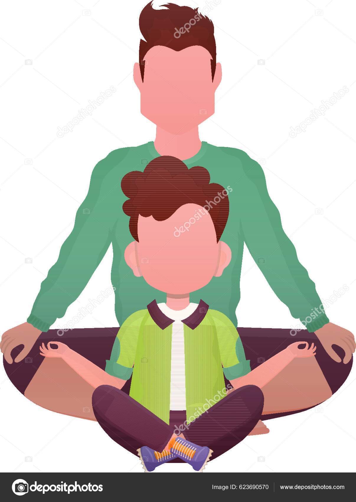 Dad Son Sitting Meditating Isolated Cartoon Style Stock Vector by ©YAY ...