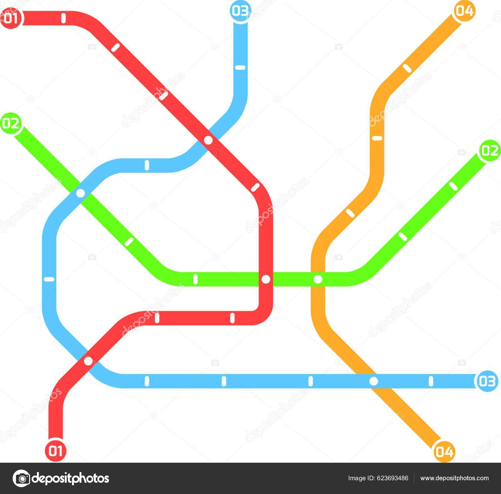 Szablon Mapy Metra Kolorowymi Trasami Metra Linie Podziemnych Szlaków ...