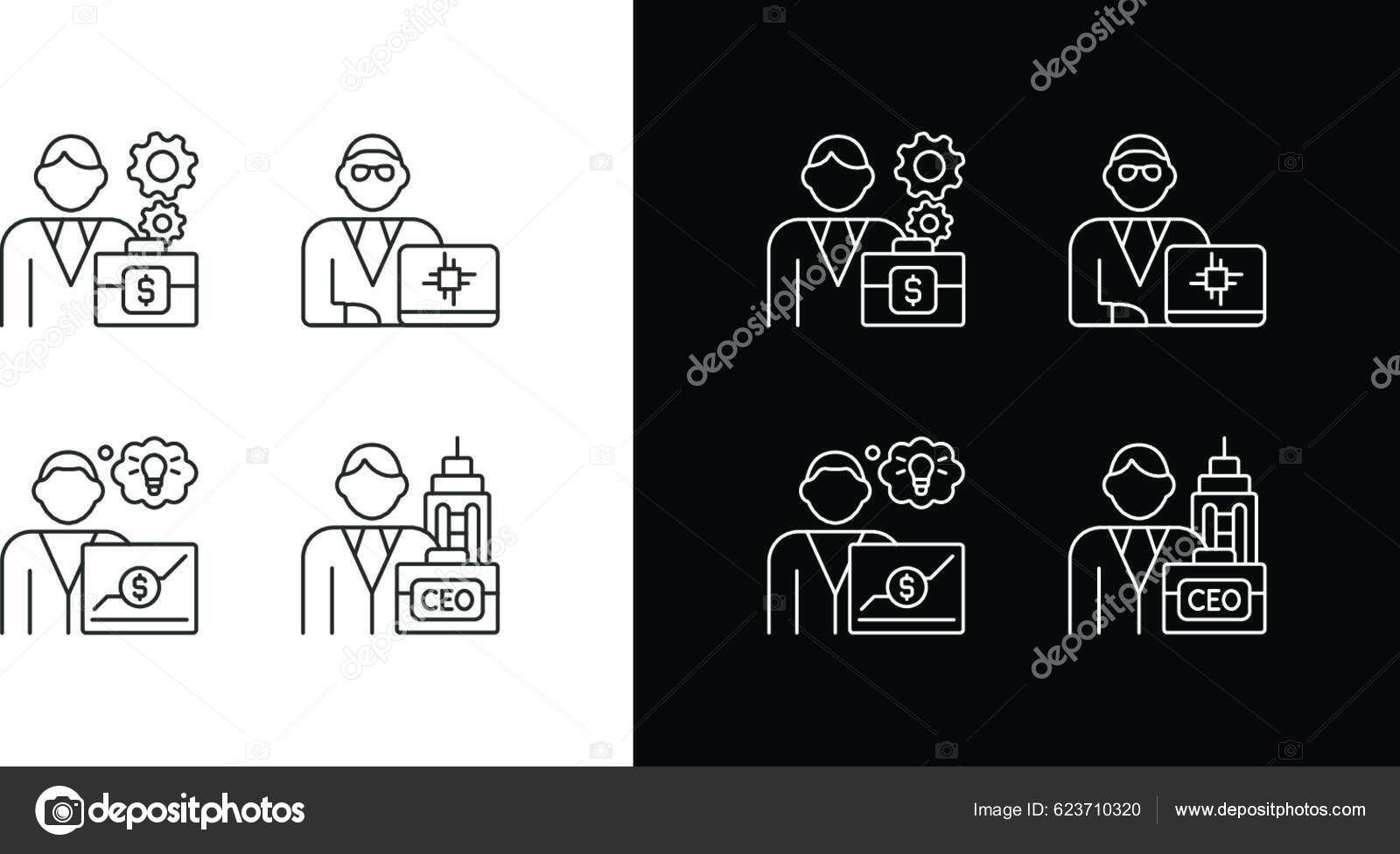 Senior Executive Roles Linear Icons Set Dark Light Mode Stock Vector ...