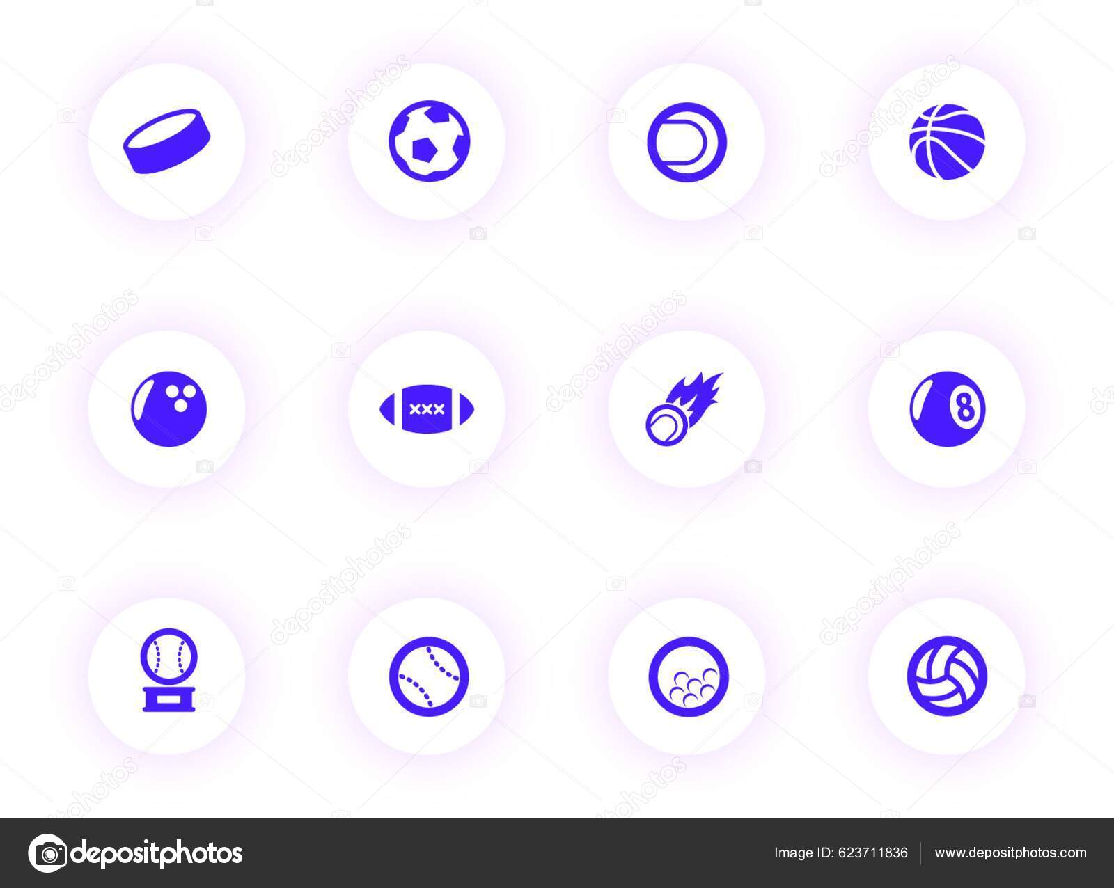 Sport Balls Purple Color Vector Icons Light Buttons Purple Shadow Stock ...