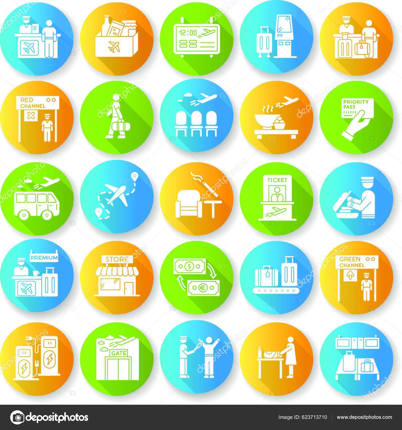 Airport Terminal Flat Design Long Shadow Glyph Icons Set Boarding Stock ...