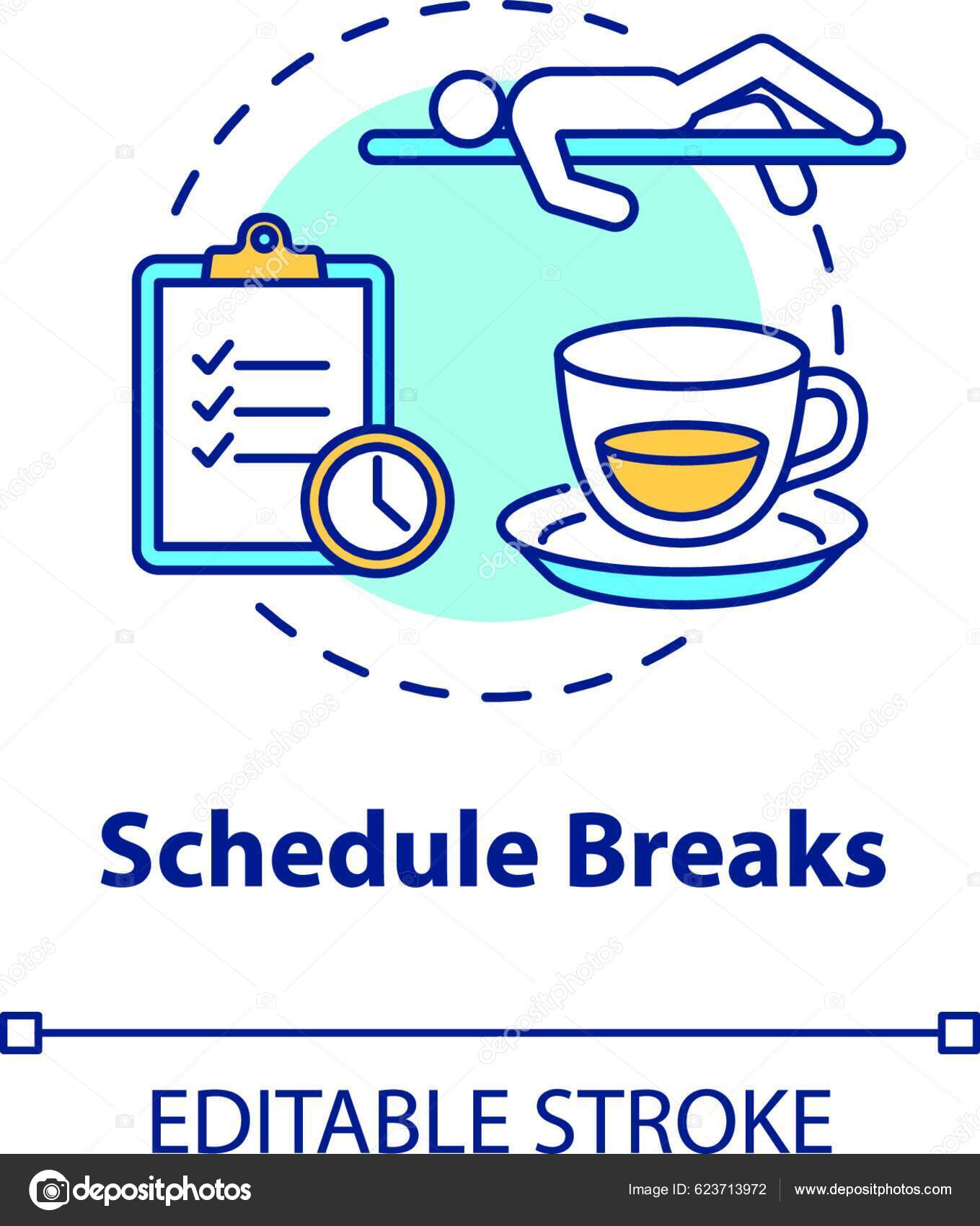 Schedule Breaks Concept Icon Free Time Work Pause Studying Overworked ...