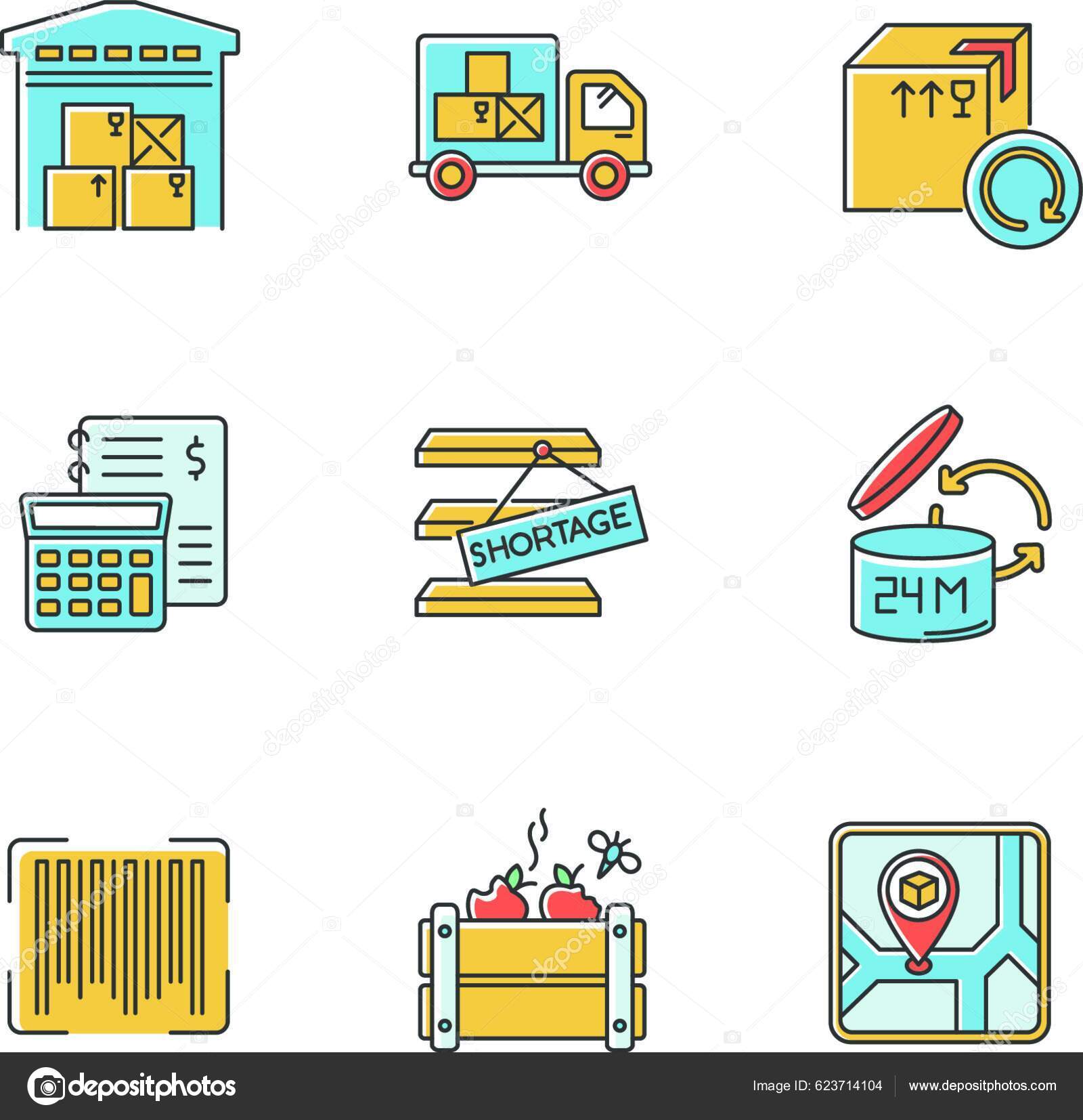 Ikon Warna Rgb Manajemen Inventaris Diatur Tempat Penyimpanan Barang ...