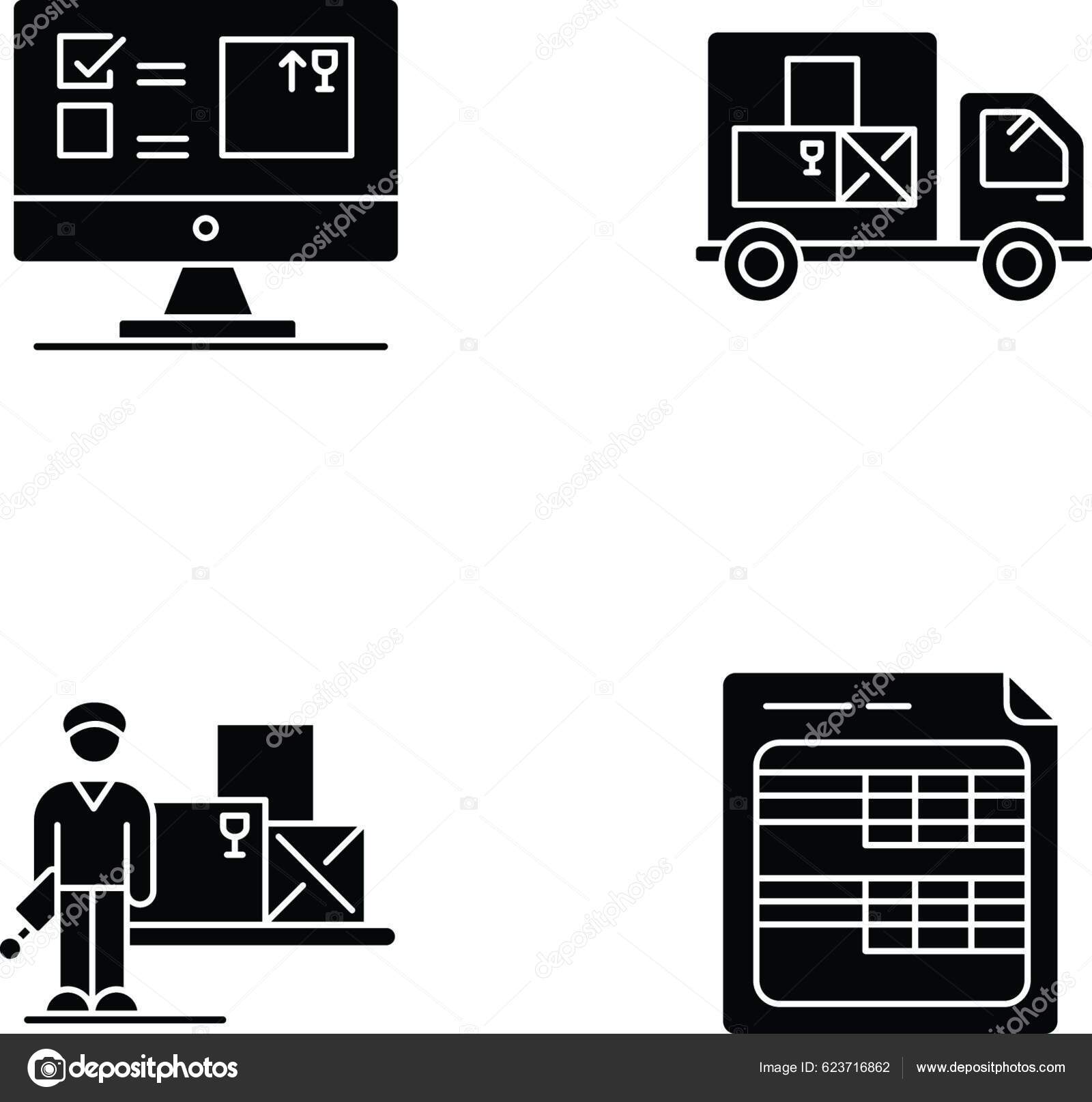 Storekeeping Inventory Tracking System Black Glyph Icons Set White ...