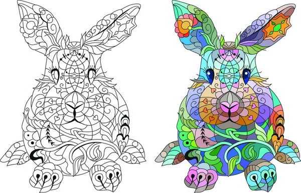 Página Para Colorear Conejo Primavera Para Adultos Niños Vector de ...
