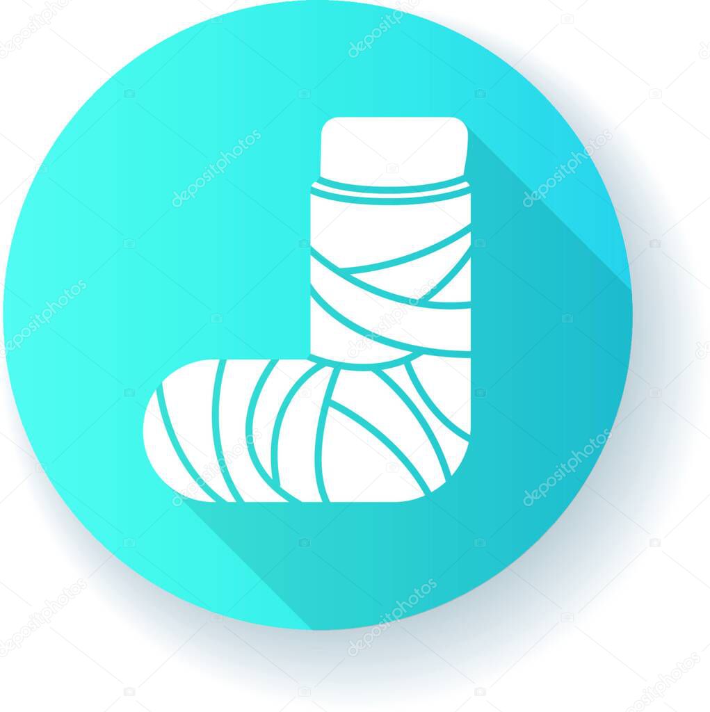 "Pie roto azul plano diseño largo icono glifo sombra. Fractura ósea ...