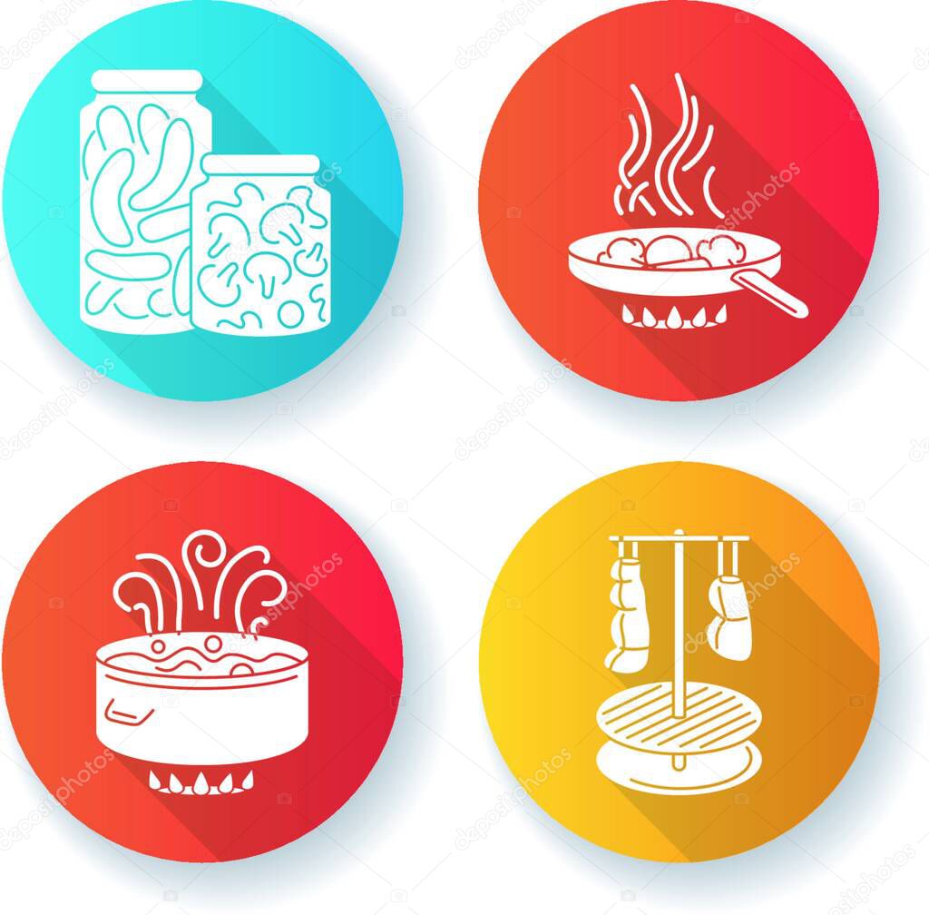 Técnicas Culinarias Planas Diseño Largo Conjunto De Iconos Glifo