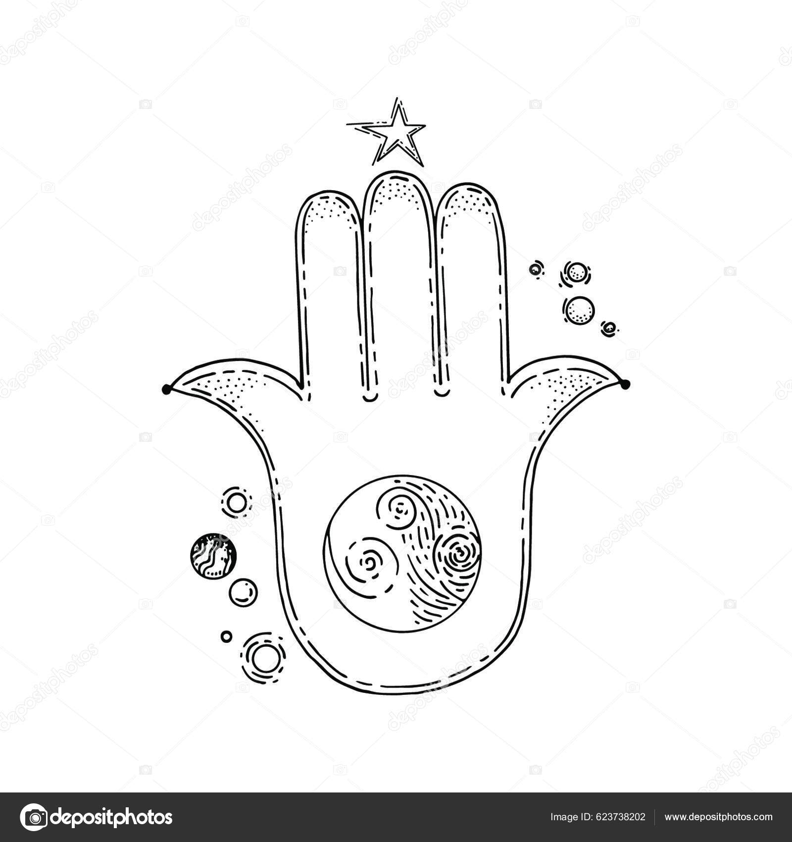 Hand Fatima Line Art Palm Five Fingers Protective Sign Ancient Stock ...