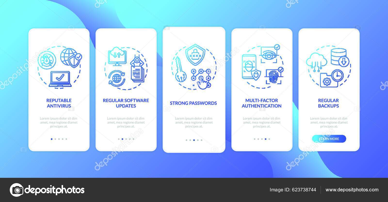 Cyber Hygiene Tips Onboarding Mobile App Page Screen Concepts Stock Vector by ©YAY_Images 623738744