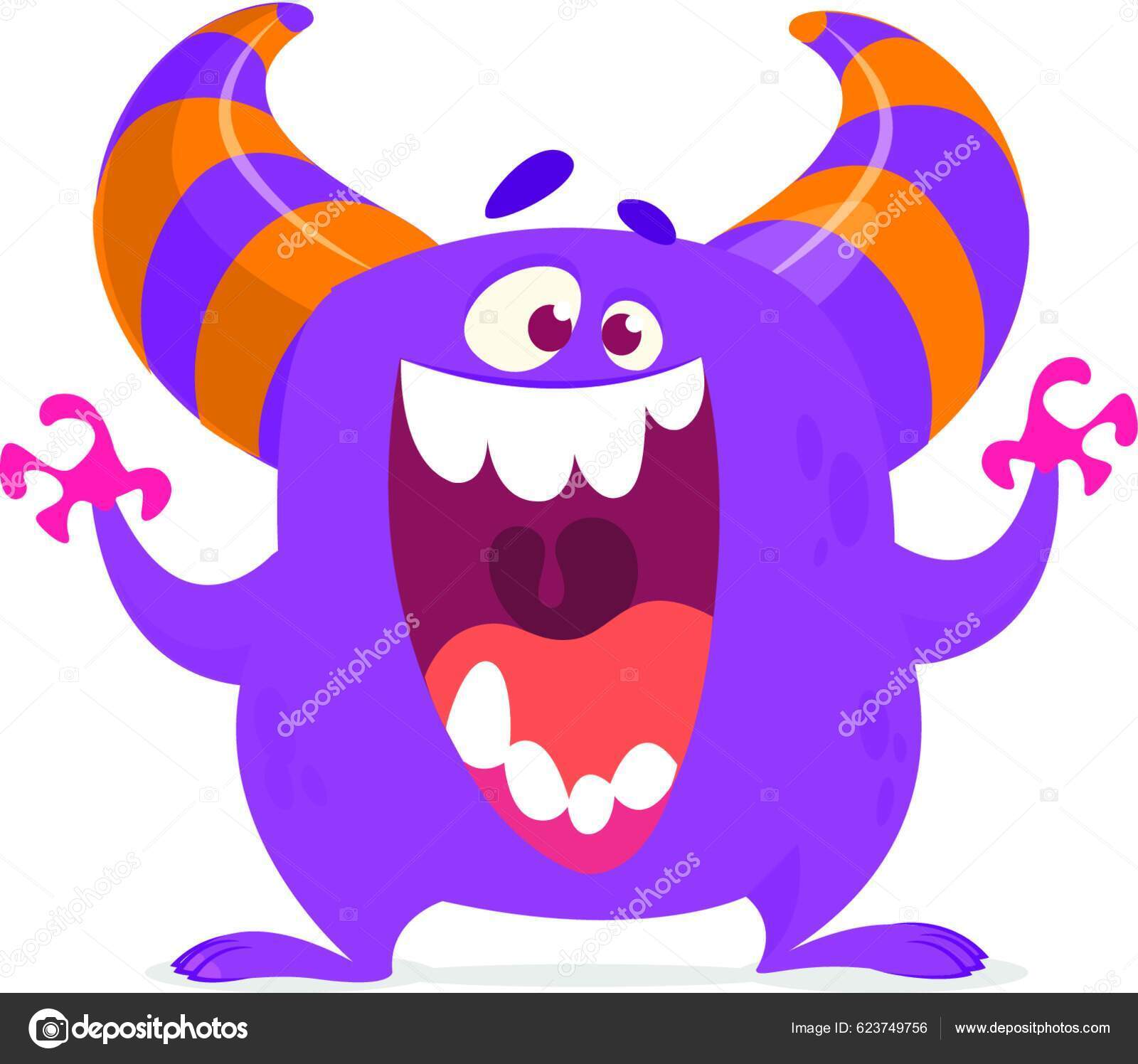 Monstro Dos Desenhos Animados Bonito Gritando Com Boca Grande Cheia ...