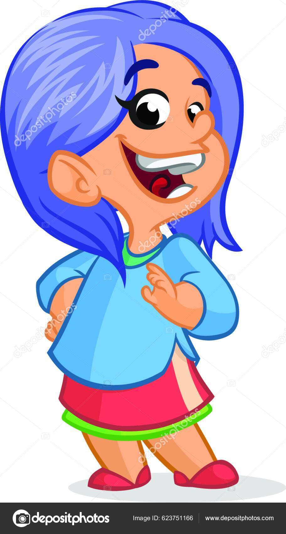 Linda Niña Con Pelo Violeta Sonriente Vector Personaje Dibujos Animados ...