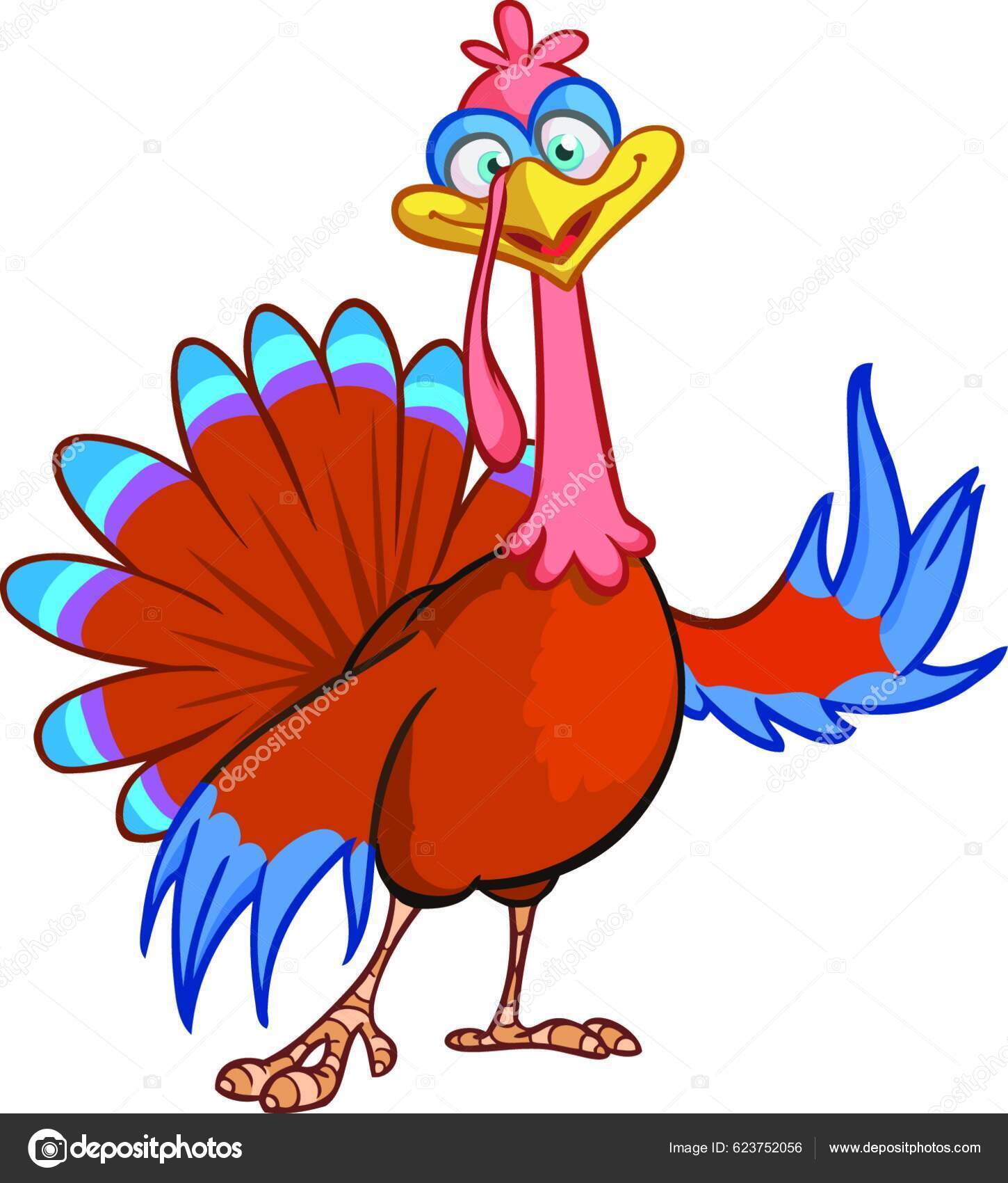 Cartoon Illustration Happy Cute Thanksgiving Turkey Vector Illustration ...