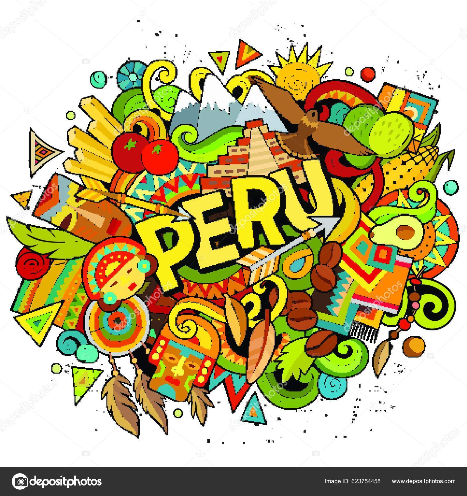 Peru Hand Drawn Cartoon Doodles Illustration Funny Design Stock Vector ...