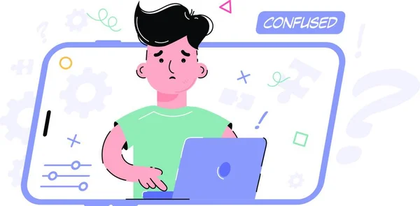 Support Theme Boy Holding Phone Working Computer Element Design ...