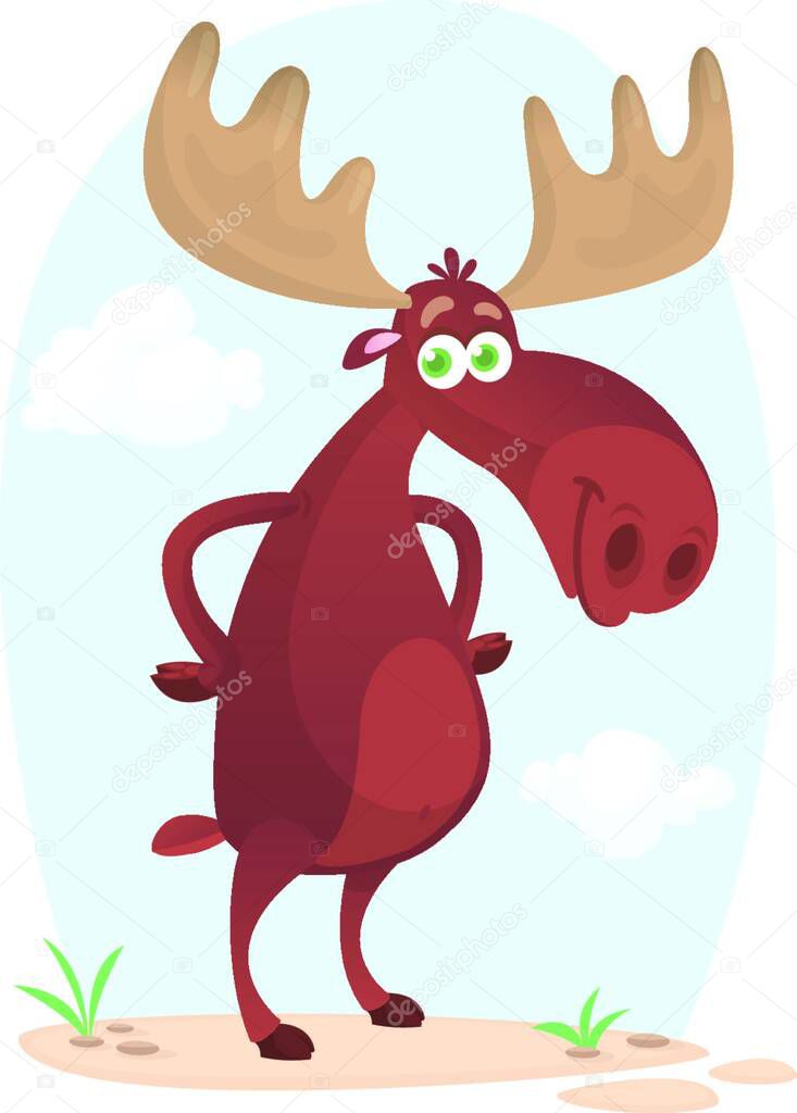 "Alce de dibujos animados de pie en el prado. Ilustraci n vectorial" 2024