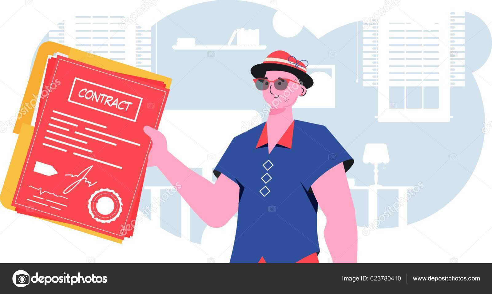 Man Holding Contract Character Depicted Waist Concept Concluding ...