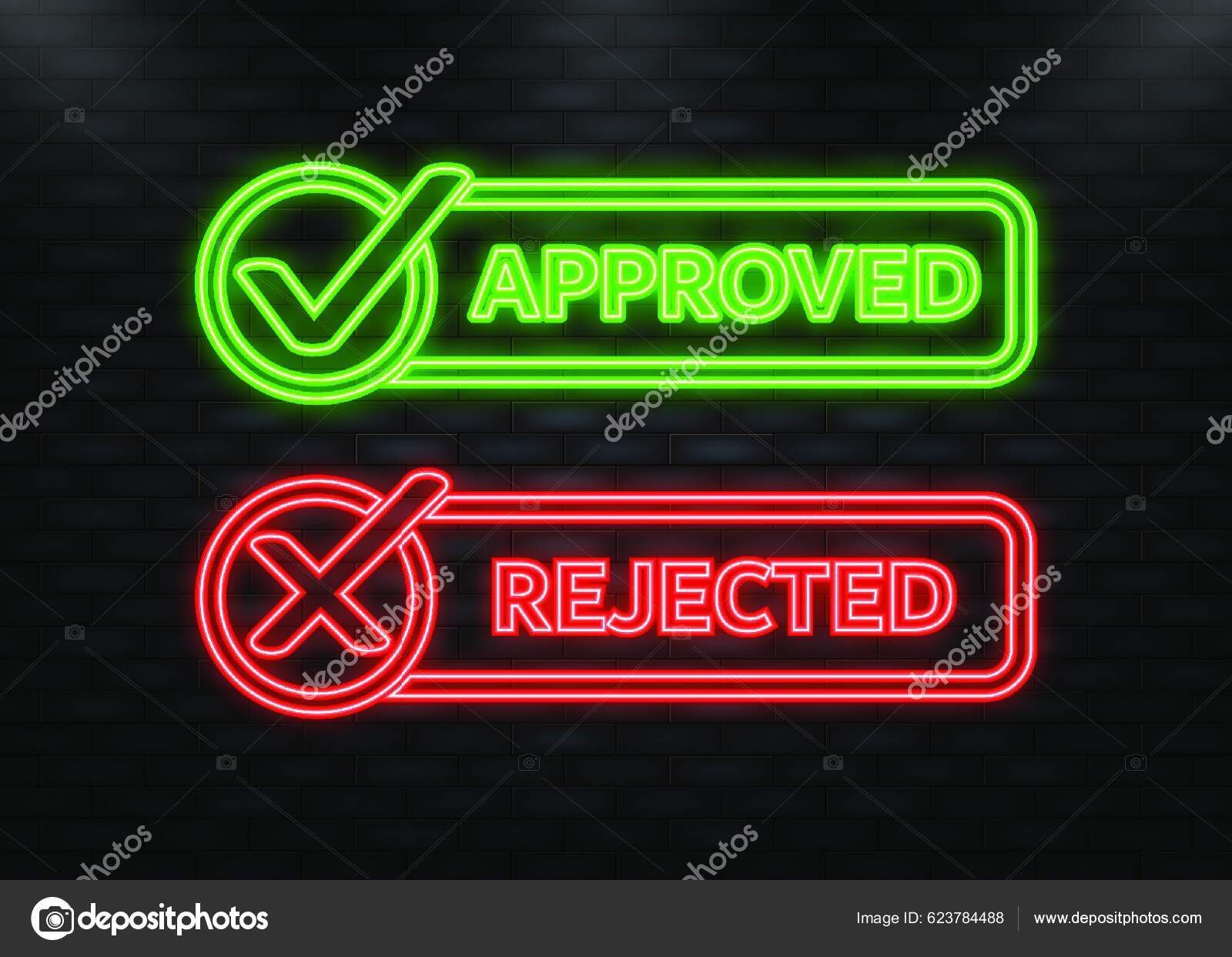 Neon Icon Approved Rejected Banner Positive Feedback Concept Flat ...