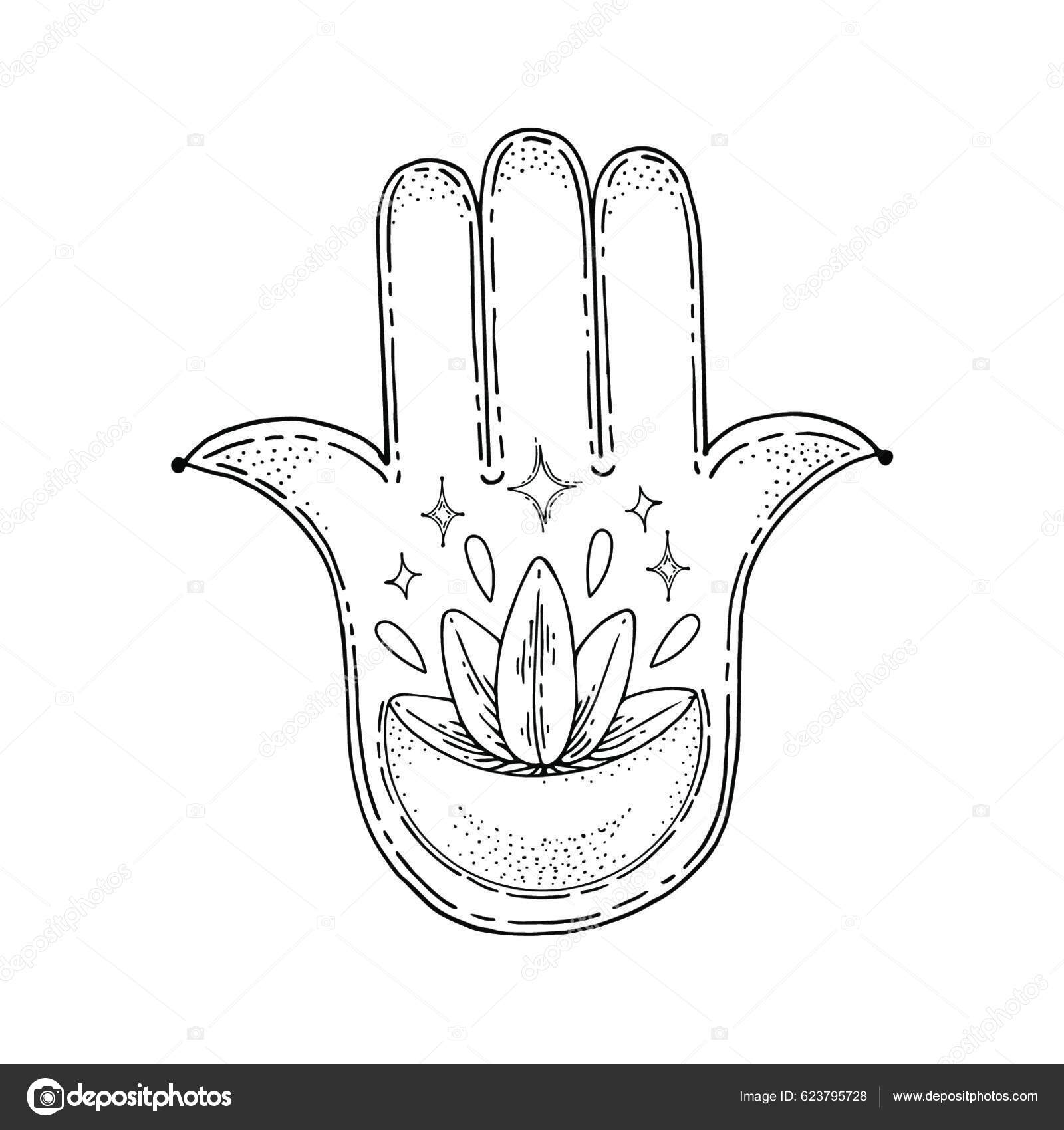 Hand Fatima Palm Five Fingers Lunar Crescent Star Lotus Flower Stock ...