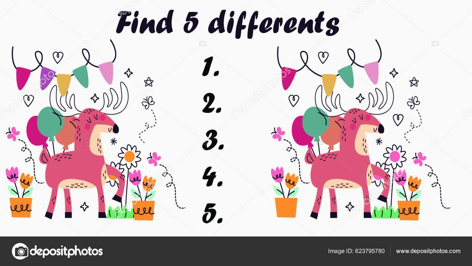 Find Differences Funny Cartoon Game Kids Solution Vector Illustration ...