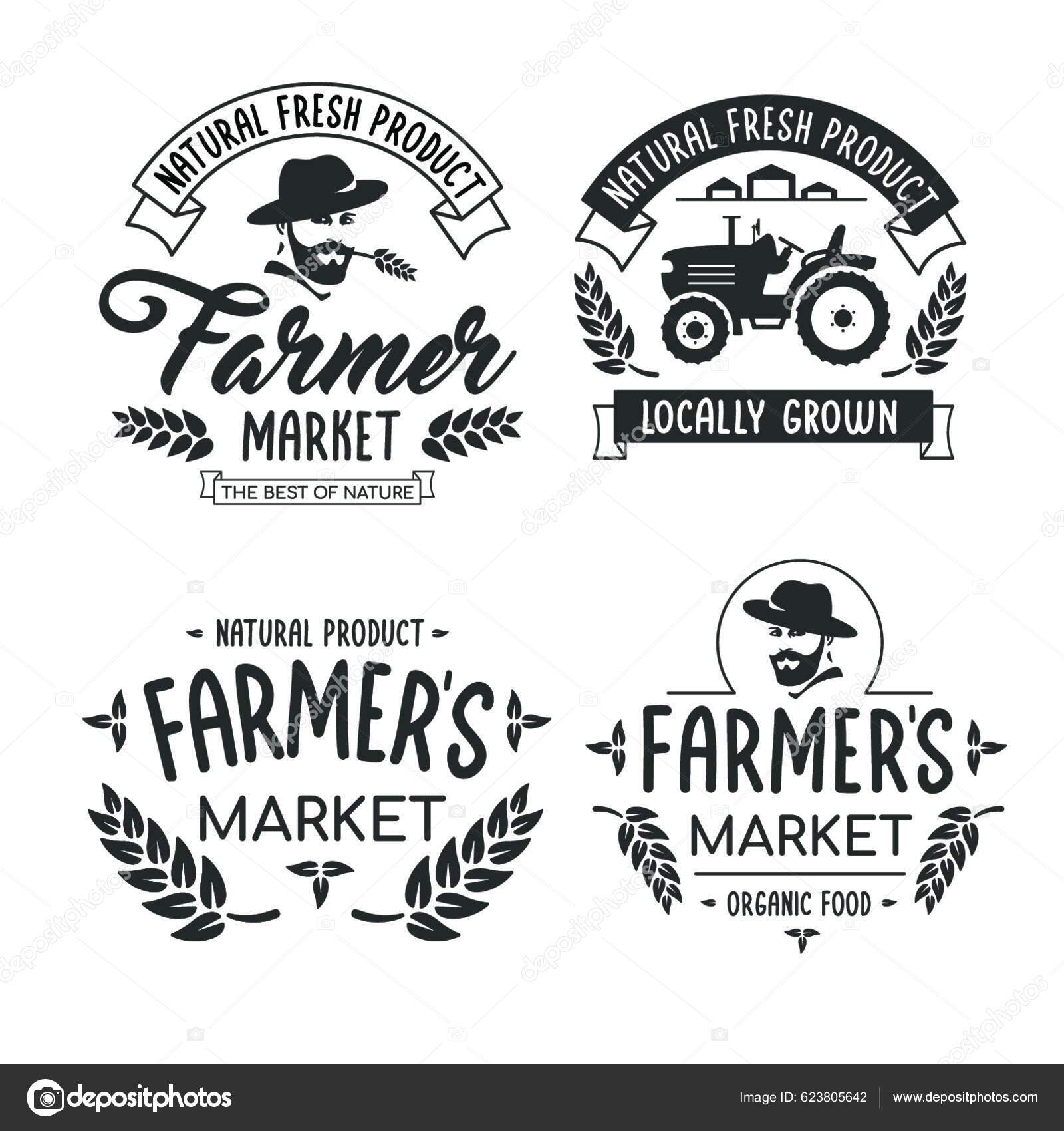 Farmers Market Logos Template Vector Objects Set Trendy Retro Style ...