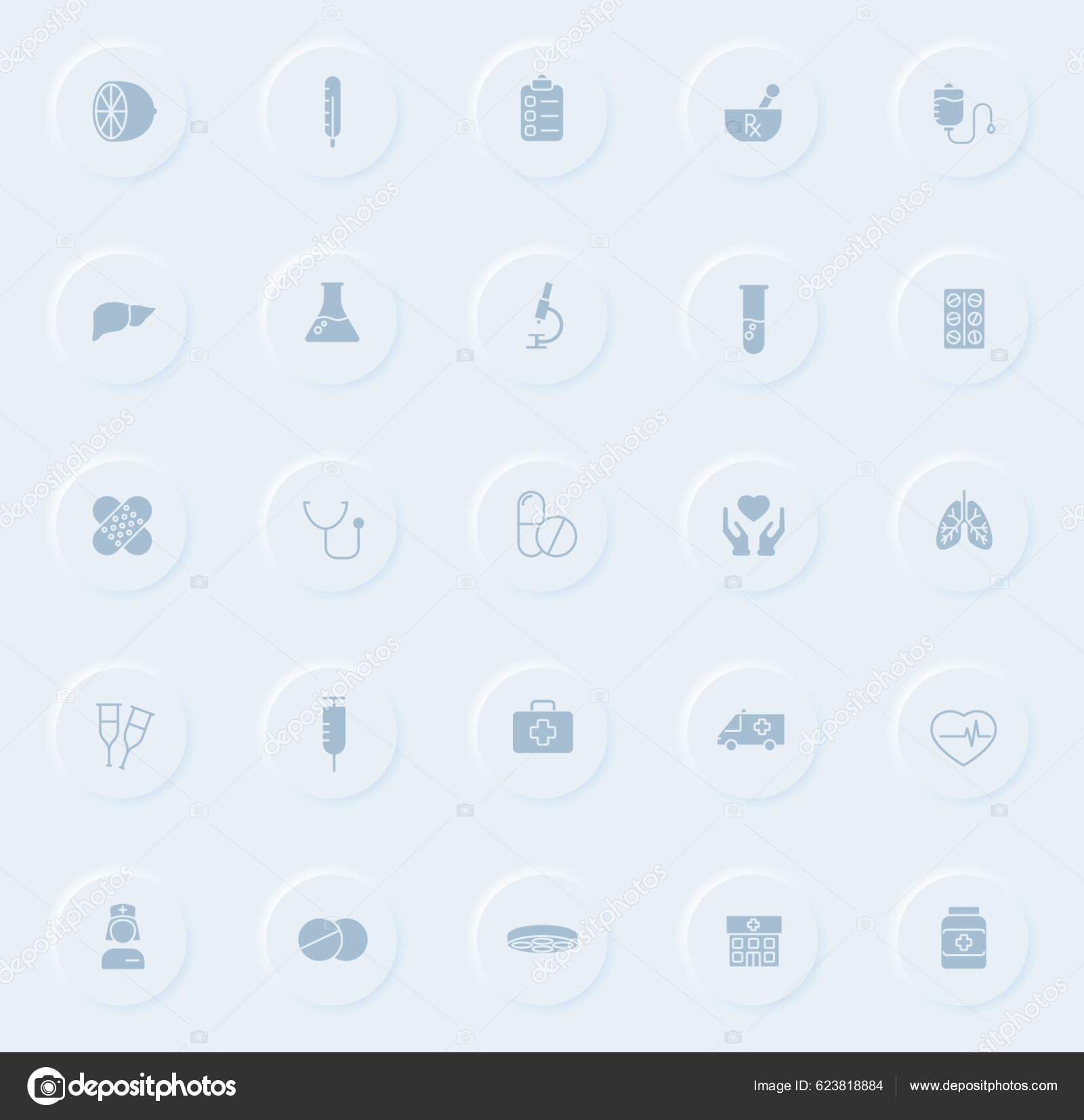 Medical Gray Vector Icons Rubber Buttons Medical Icon Set Web Stock ...