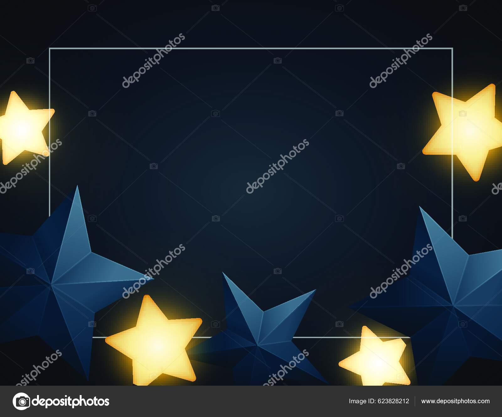 Christmas Background Design Yellow Glowing Blue Paper Stars Dark ...