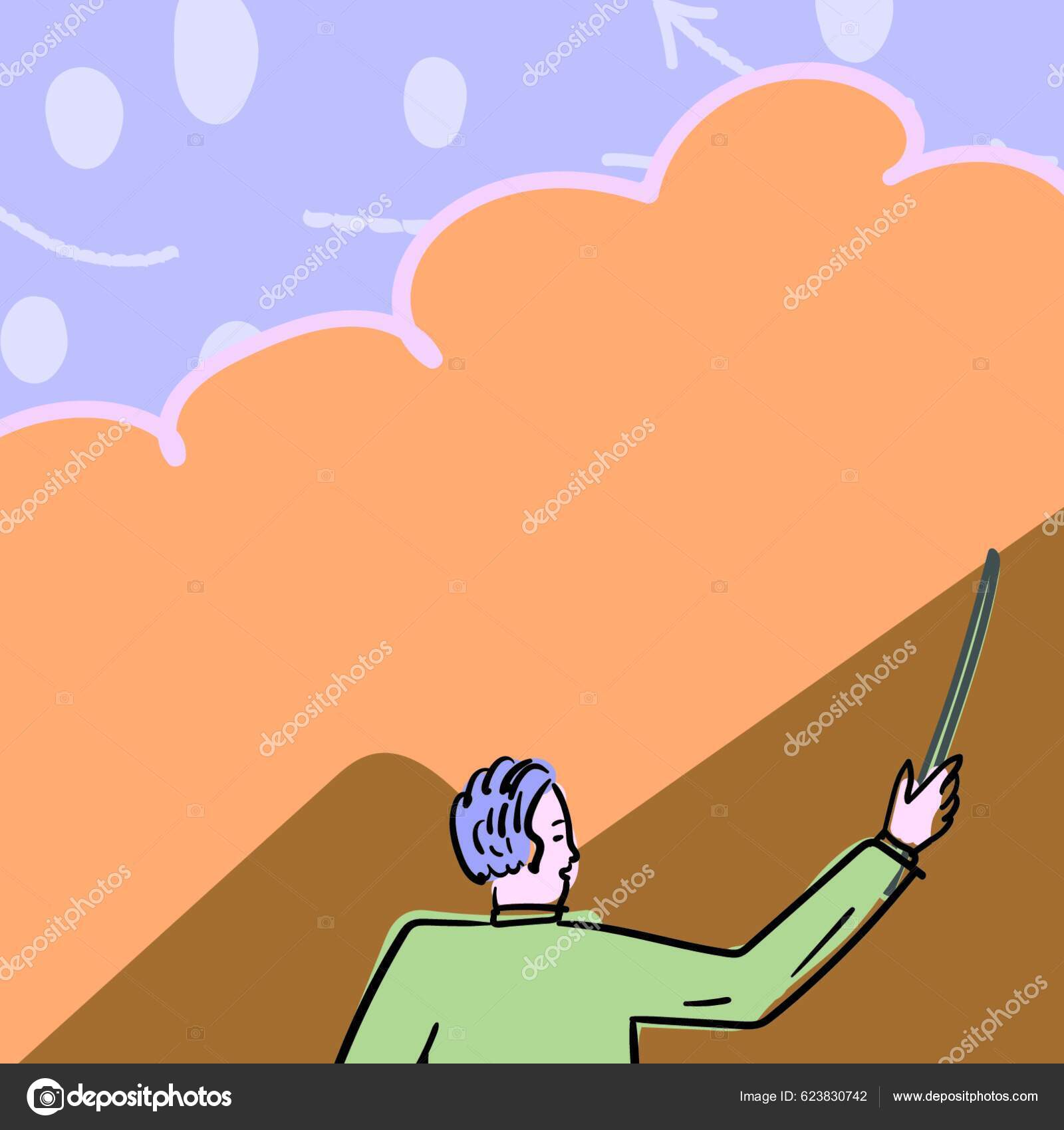 Instrutor Escola Desenho Apontando Vara Whiteboard Vazio Com Fundo ...