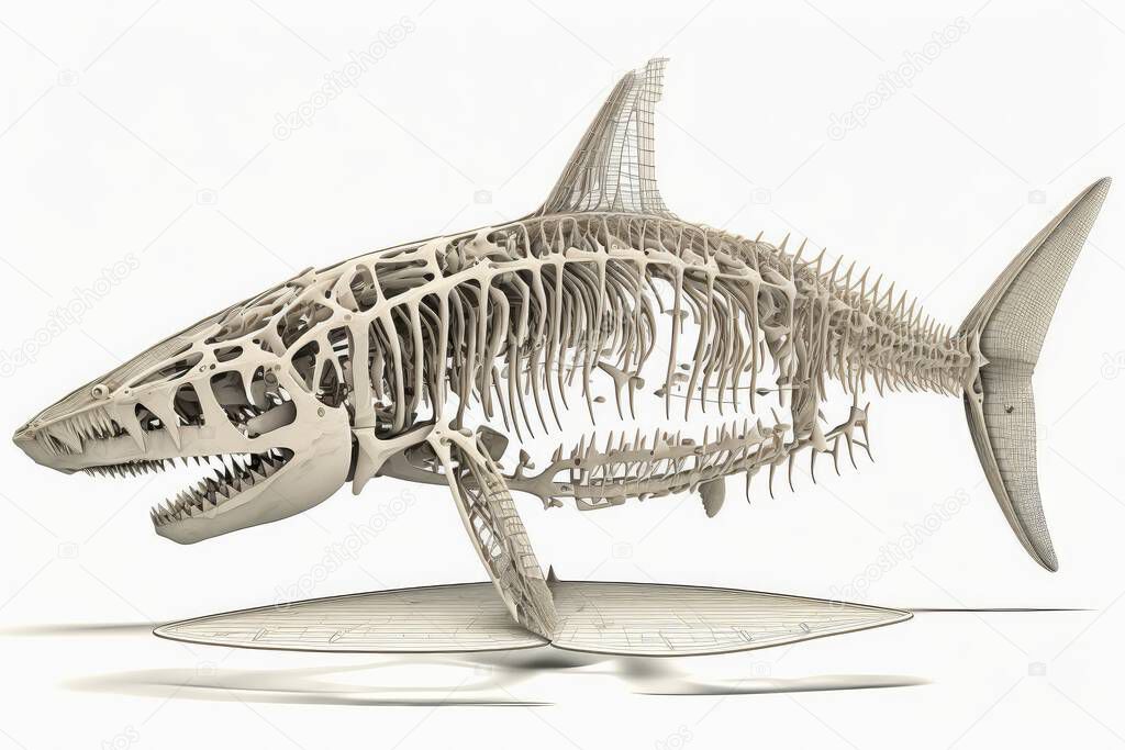 Great White Shark Skeleton 3D renderizado sobre fondo blanco. Foto de ...